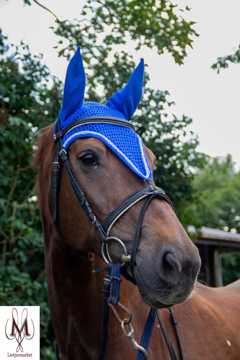 Long Cobalt Fly Bonnet Blue and Strass Fly Bonnet Equine - Etsy