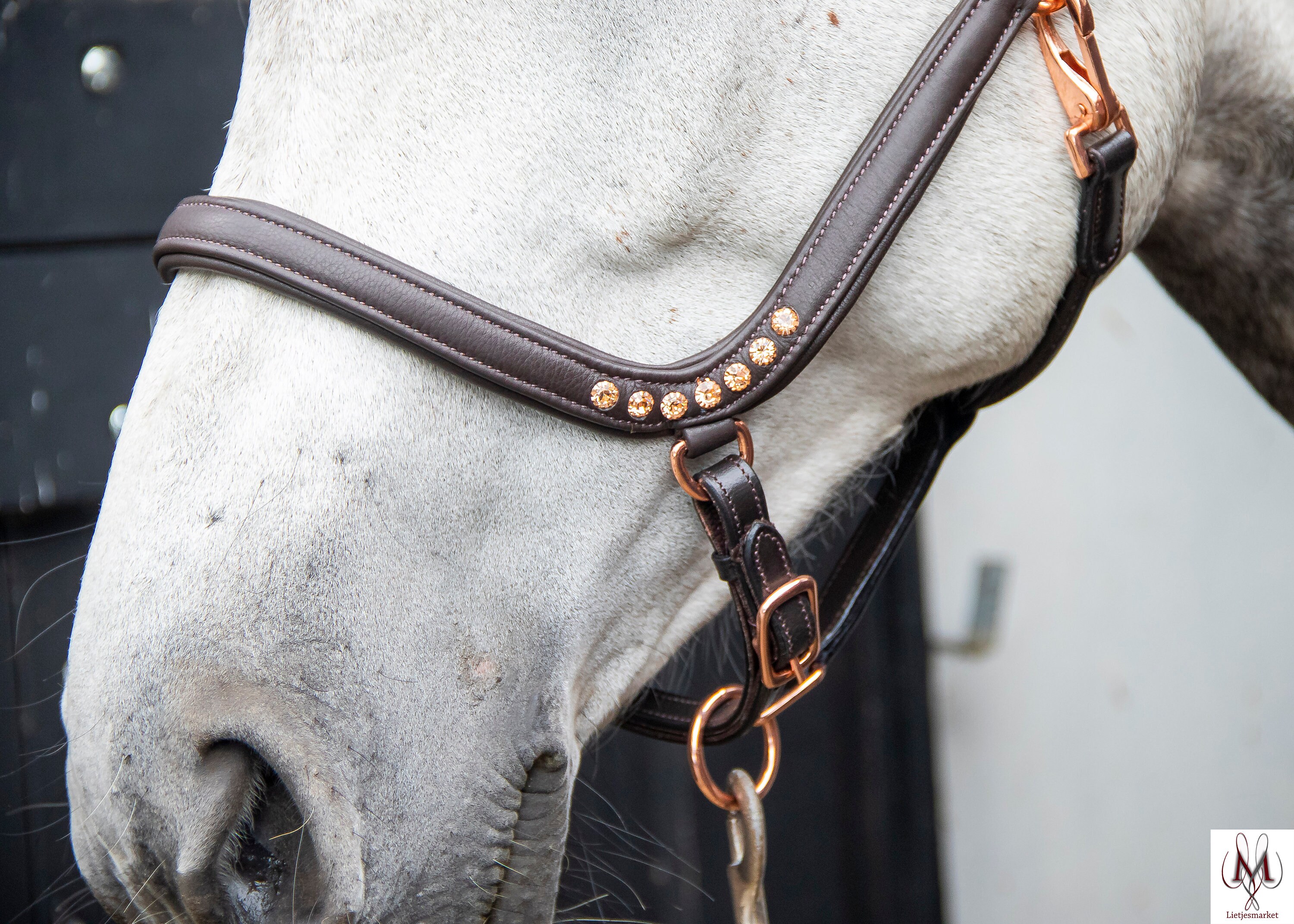 Bruin leren anatomisch halster, bruin halster paard rose gold, paard ...