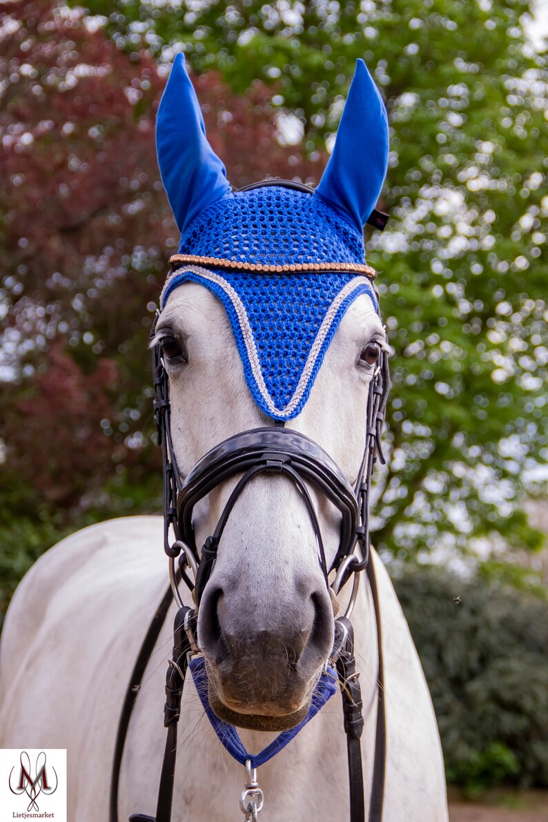 Long Cobalt Fly Bonnet Blue and Strass Fly Bonnet Equine - Etsy
