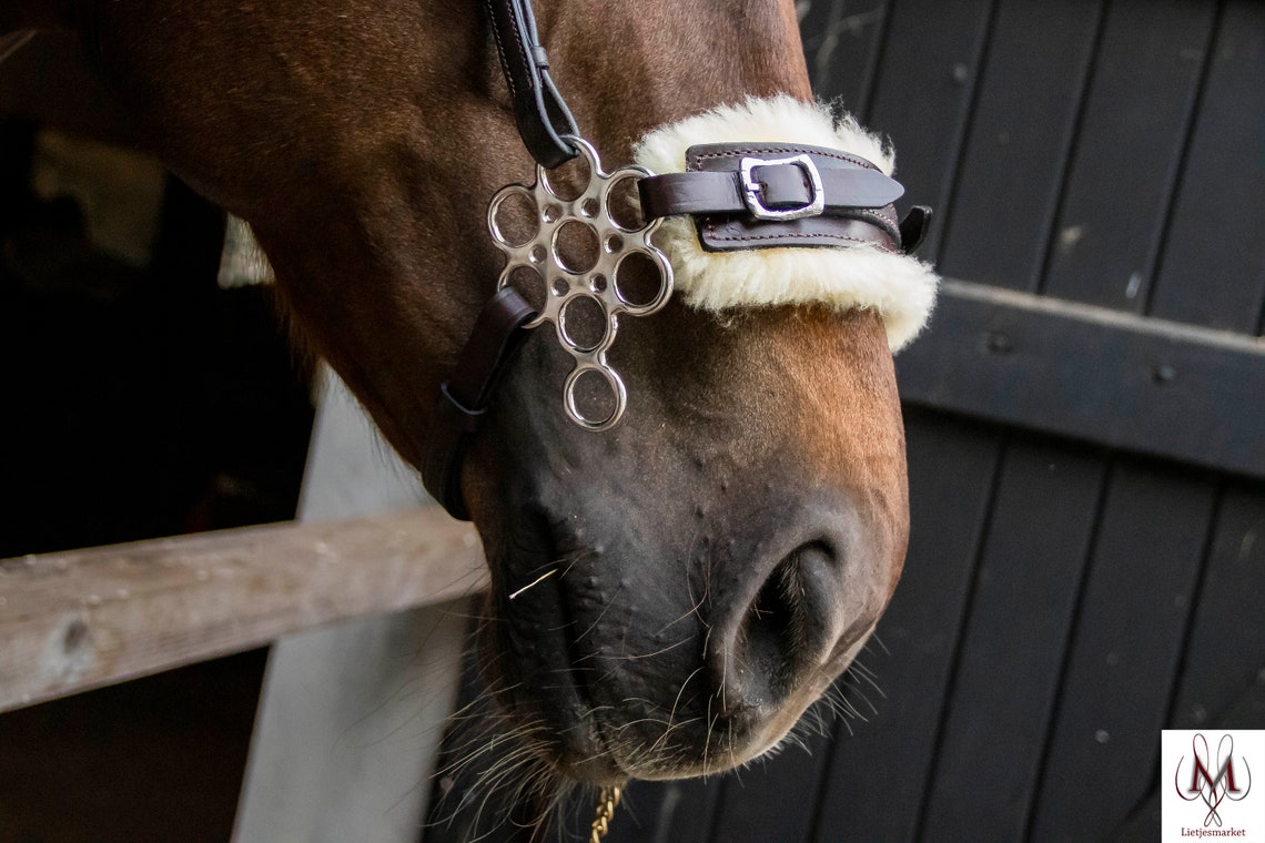 Hackamore flower wheel silver with fur noseband brown leather | Etsy