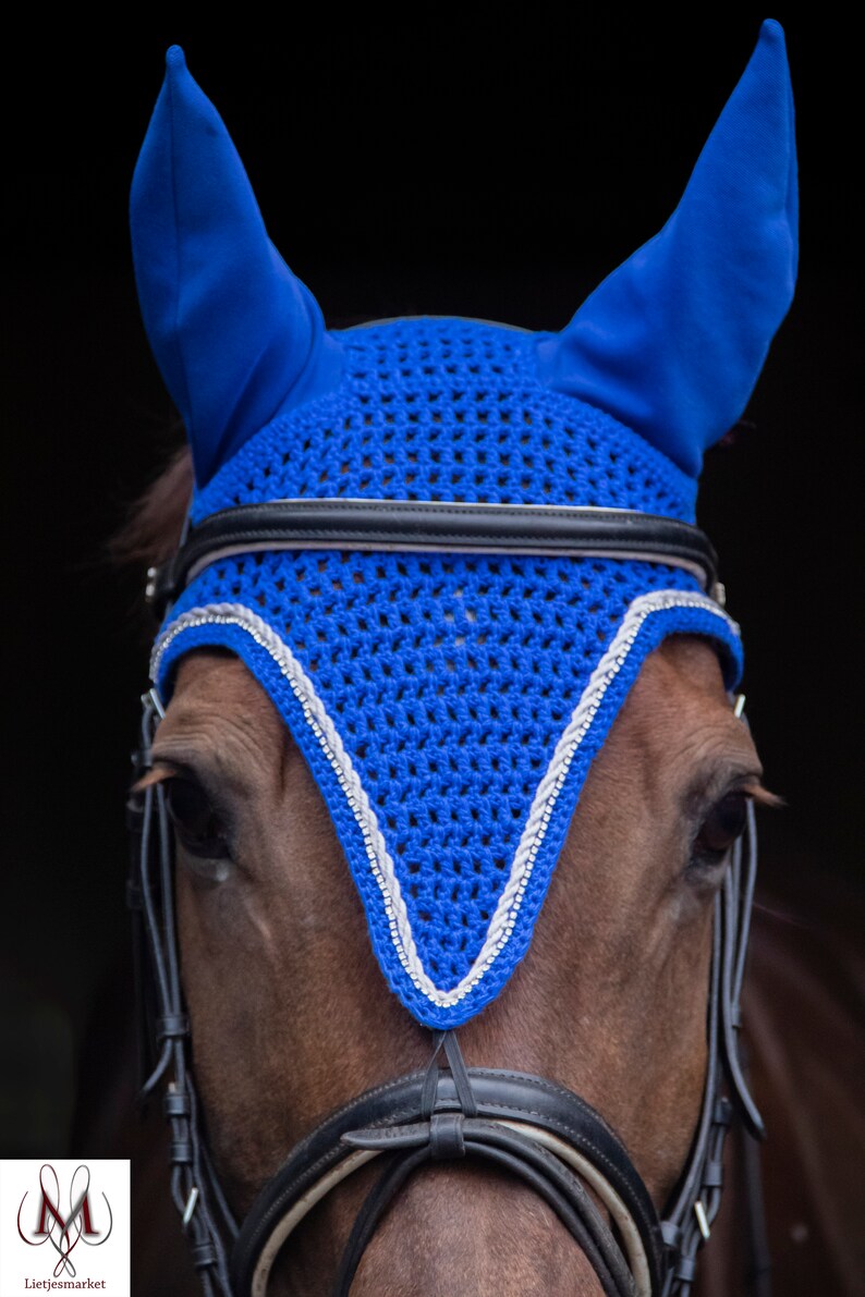 Long Cobalt Fly Bonnet Blue and Strass Fly Bonnet Equine - Etsy