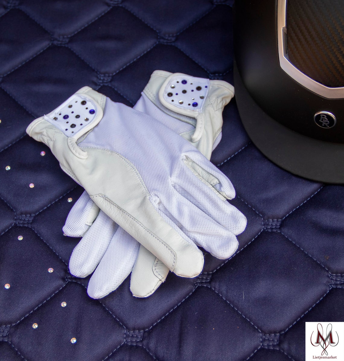Riding Gloves White Leather Dressage Gloves Rhine Stones | Etsy
