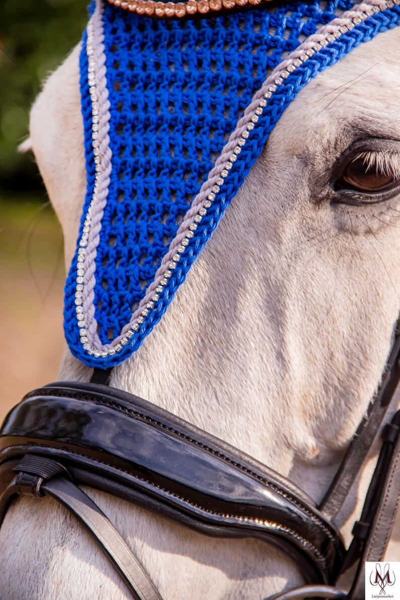 Long Cobalt Fly Bonnet Blue and Strass Fly Bonnet Equine - Etsy