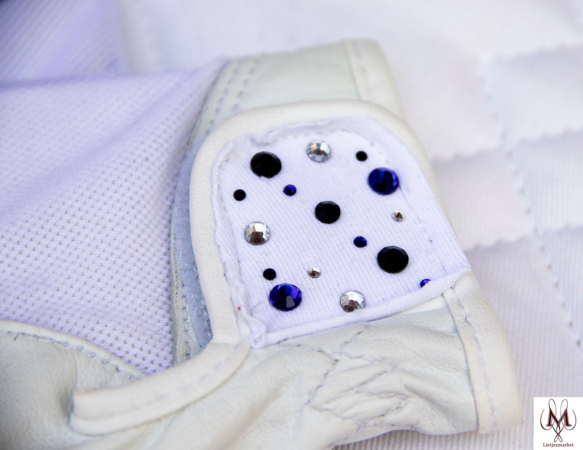 Riding Gloves White Leather Dressage Gloves Rhine Stones | Etsy