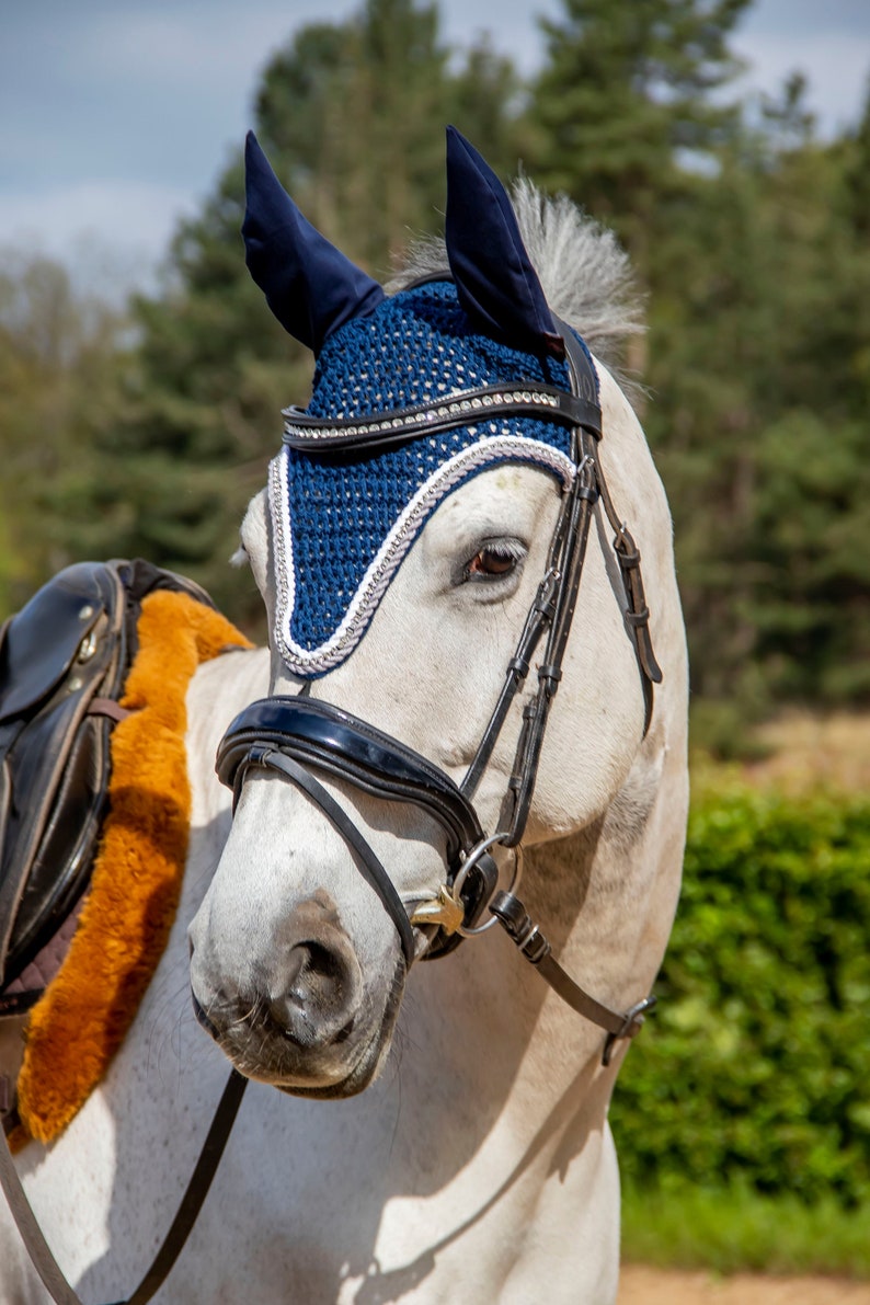 Long Blue Fly Bonnet Navy and Strass Fly Bonnet Long Model - Etsy