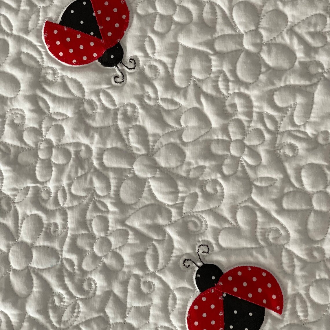 Quilted Table Runner, Tulips & Ladybug Appliques, Handmade in USA ...
