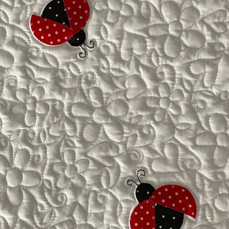Quilted Table Runner, Tulips & Ladybug Appliques, Handmade in USA ...
