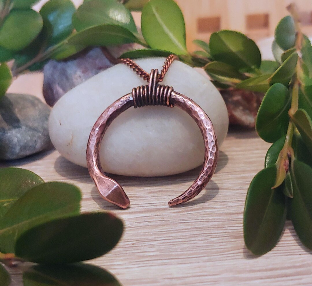 Copper Snake Ring Holder Necklace / Solid Copper / Hammered / Rustic / Patina / Serpent ...