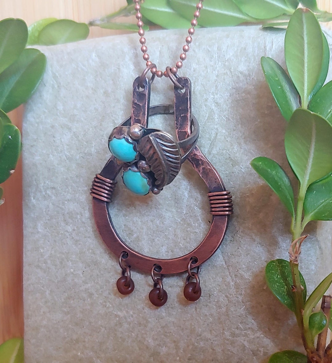 Copper Ring Holder Necklace / Solid Copper / Rustic / Textured / Patina ...