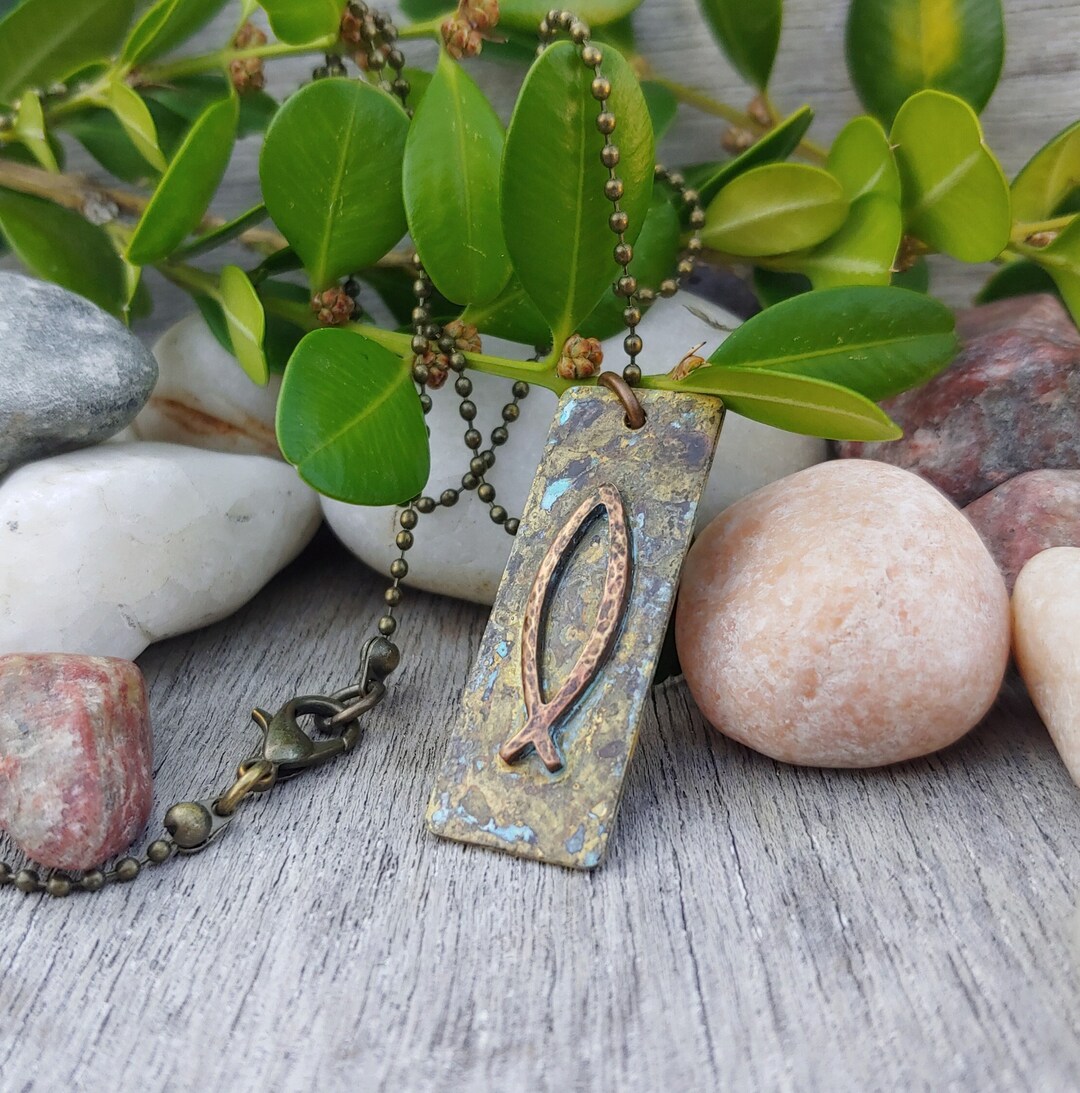 Christian Fish Pendant / Solid Brass / Hammered Ichthus / Rustic ...