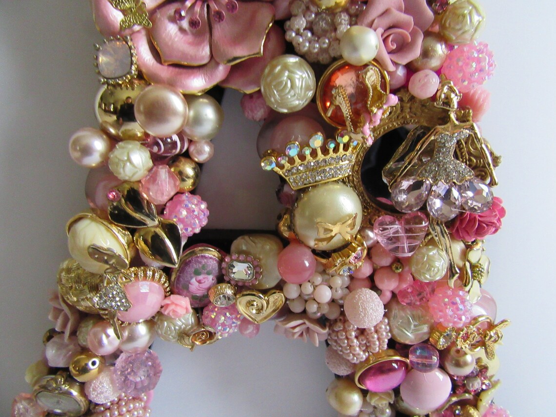Jeweled Initial Letter A Pink & Cream Colors Vintage Jeweled - Etsy