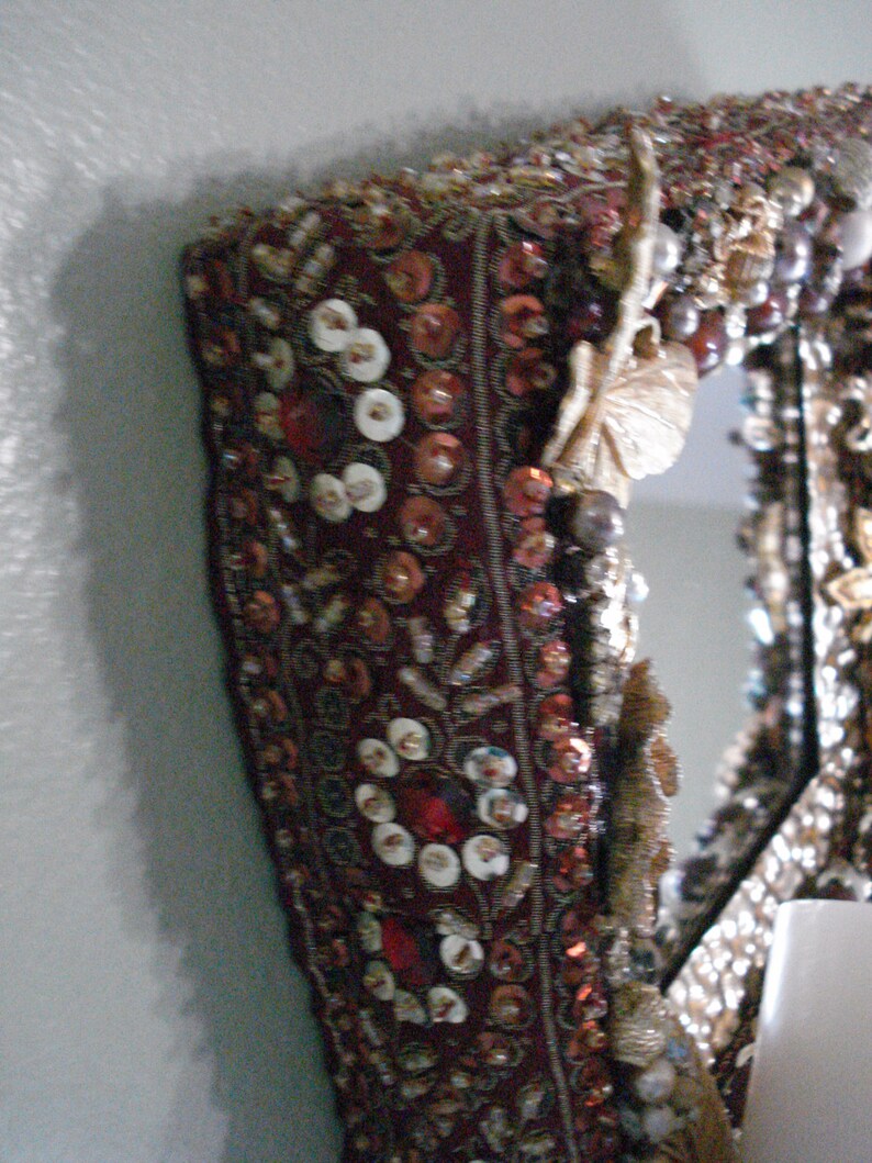Jeweled Mirror Gold Tone Diamond Shape Wall Hanging Mirror Candle ...