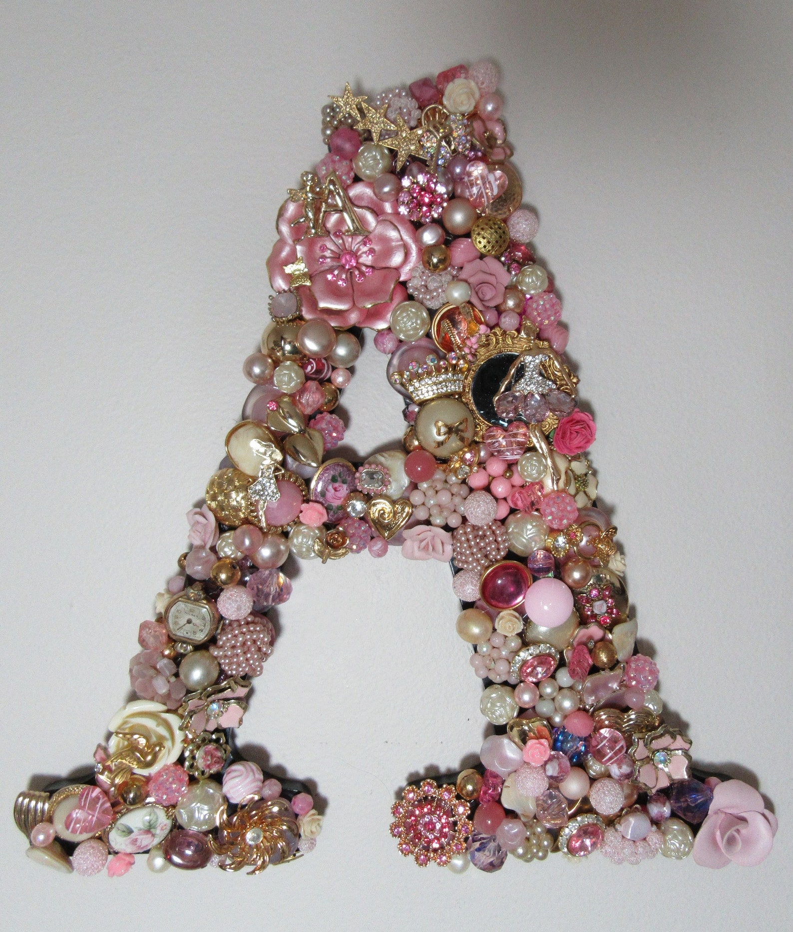 Jeweled Initial Letter A Pink & Cream Colors Vintage Jeweled - Etsy