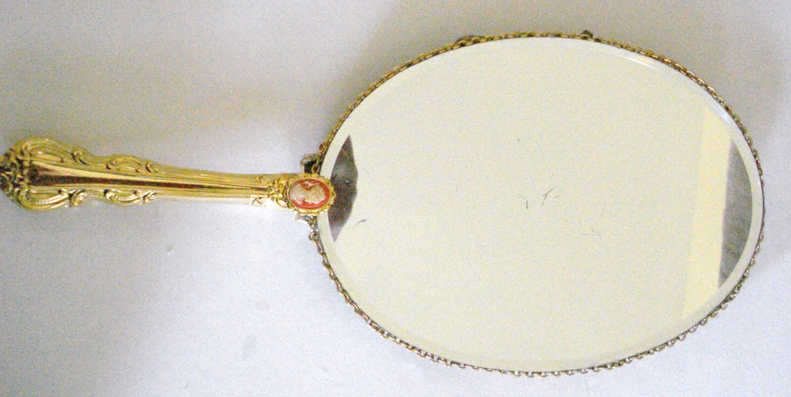 Jeweled Mirror Hand Held Vanity Mirror OOAK - Coral Golds and Amber ...