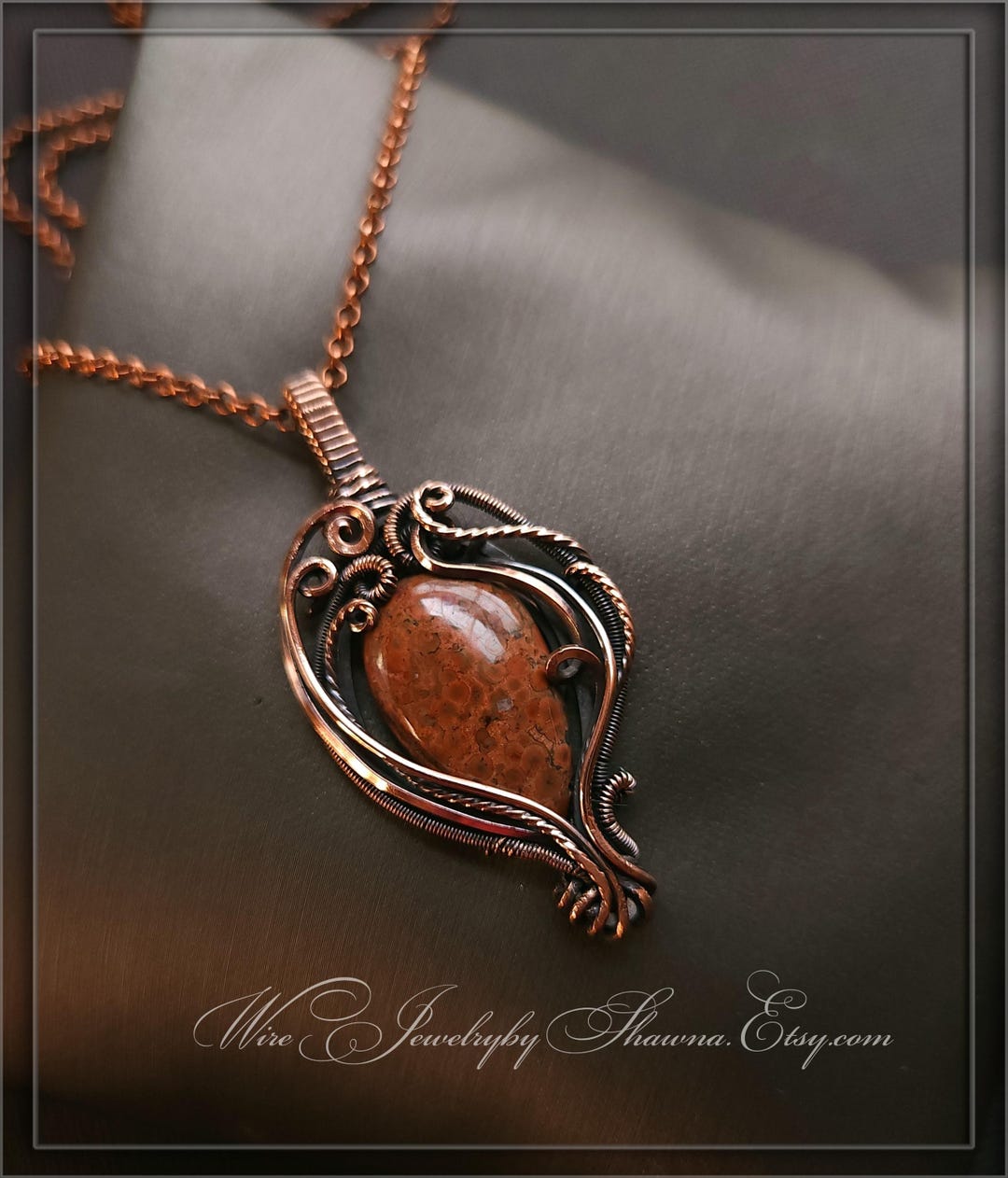 Wire Wrapped Poppy Jasper Gemstone Necklace, Copper Pendants, Boho ...