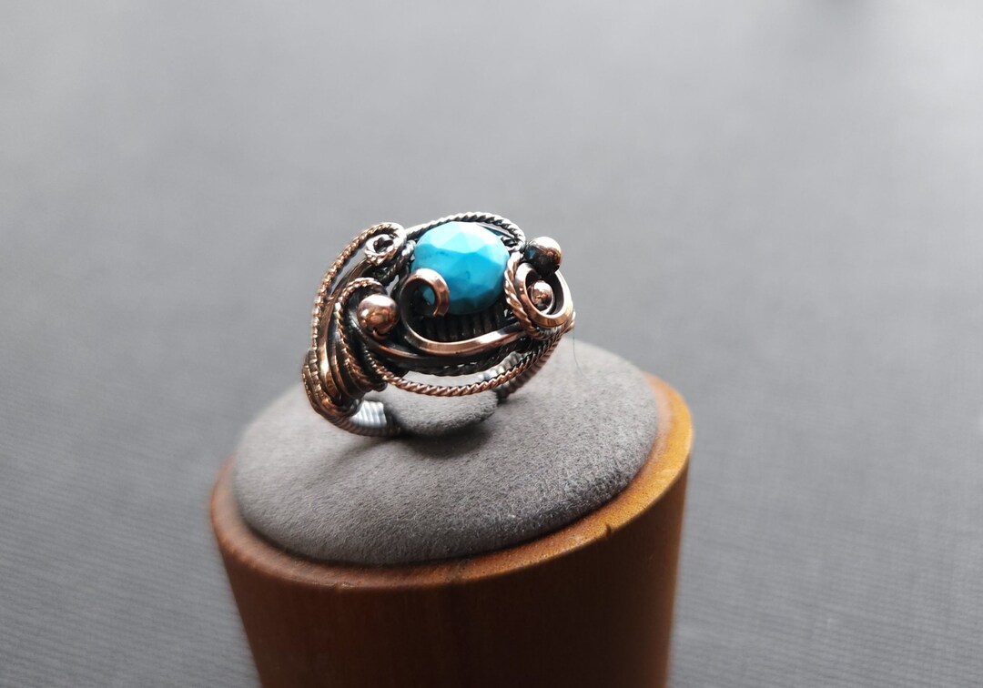 Turquoise Wire Wrap Ring, Handmade Wire Wrap Rings, Blue Turquoise ...