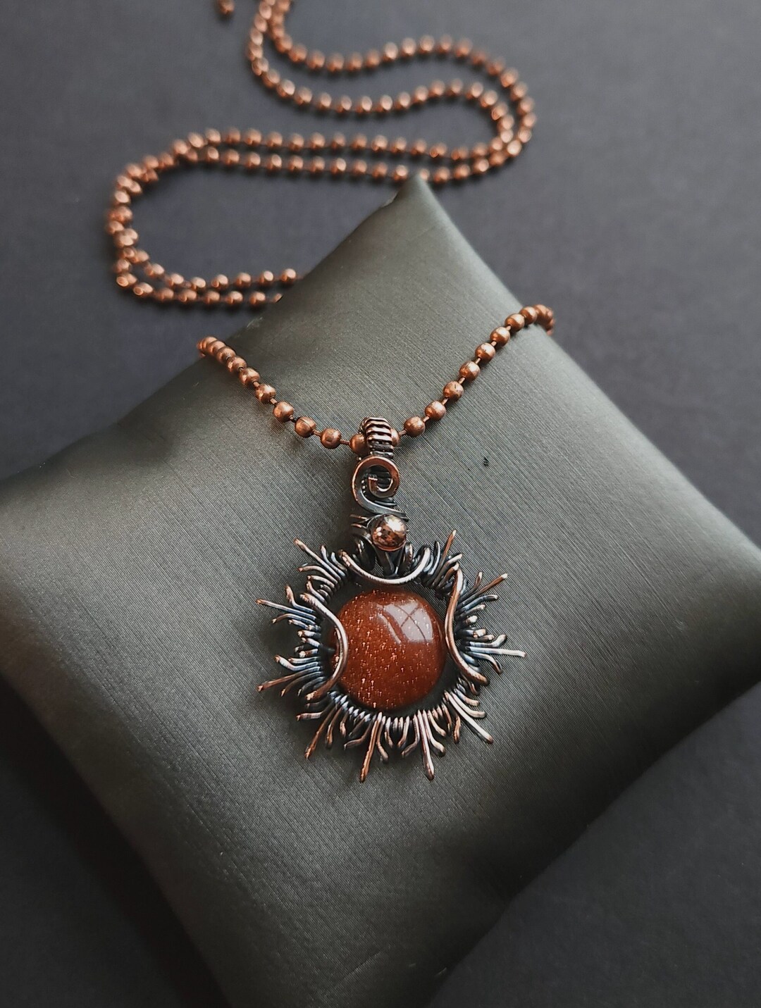 Gemstone Necklaces, Goldstone Sunburst Pendant, Copper Wire Wrapped ...