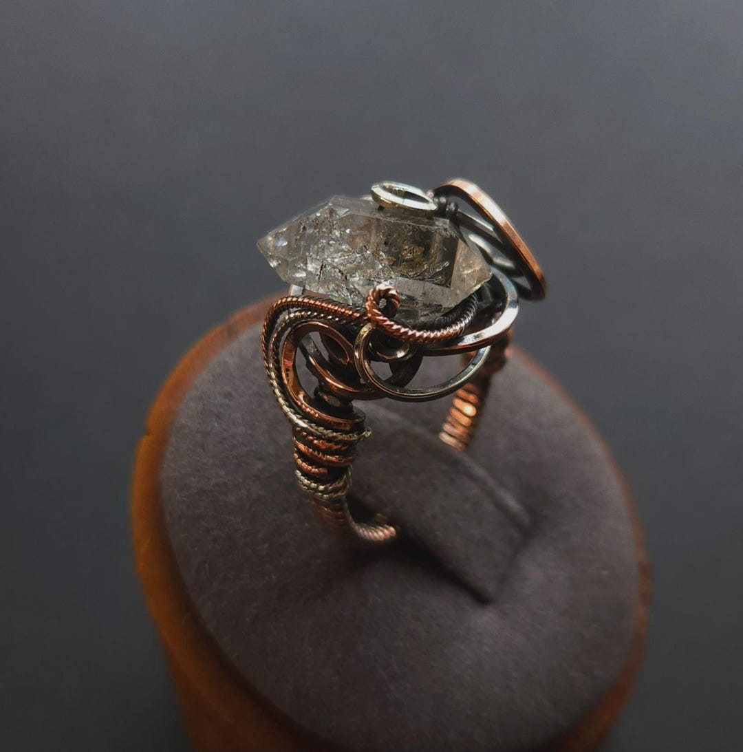 Herkimer Diamond Ring, Gemstone Wire Wrapped Ring, Clear Quartz Crystal ...