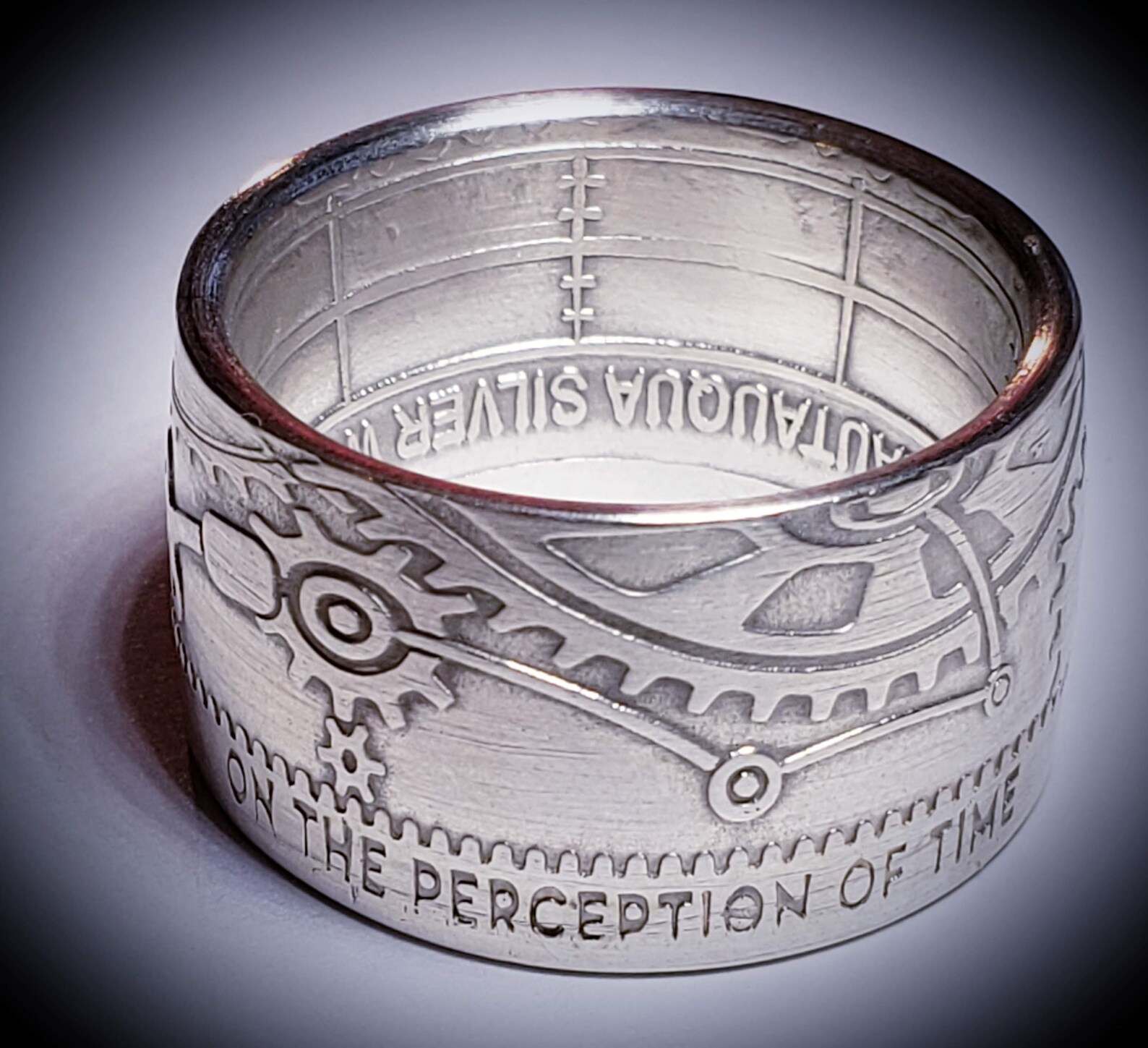 COIN RING! Made From "shifting Gears on Perception of Time" .999 Pure Silver Coin Ring Size 5-18 ...