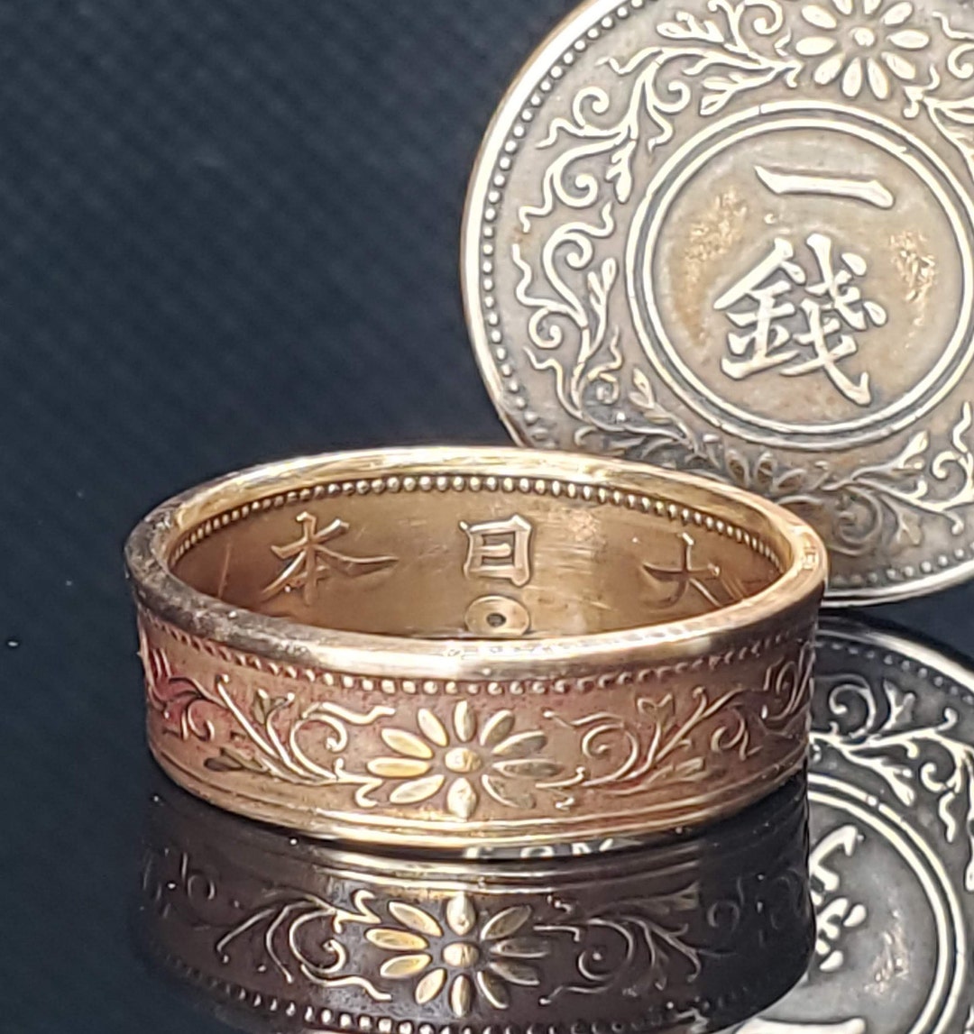 6mm Coin Ring (bronze & Peach), Japanese Jewelry, Floral Cherry Blossom ...