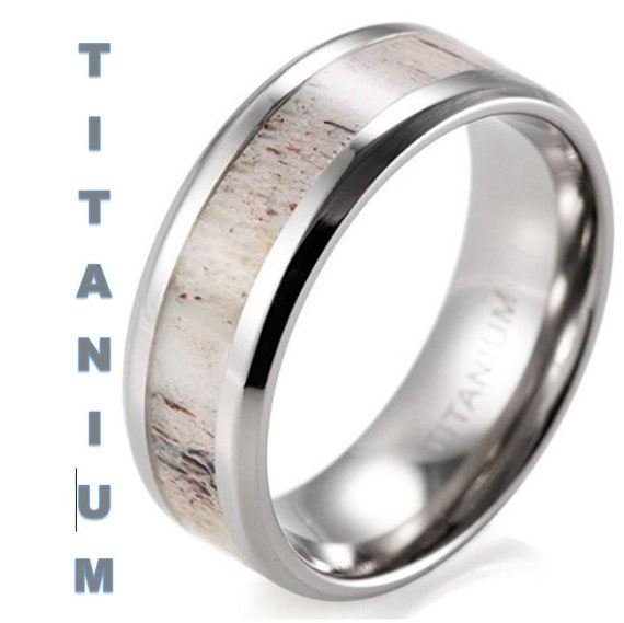 8mm Beveled TITANIUM w/ Authentic Deer Antler Inlay and Water | Etsy