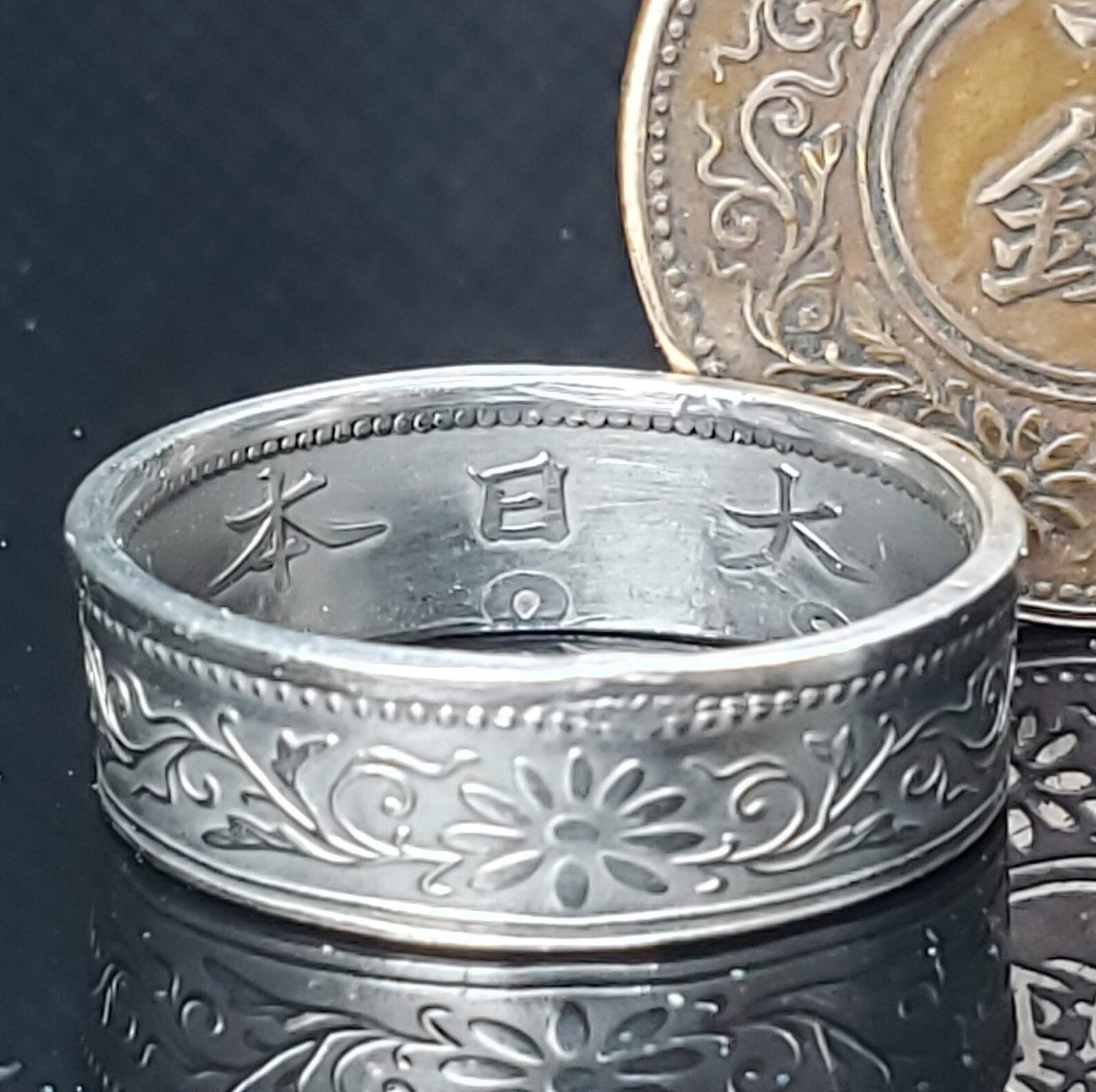 6mm Coin Ring (white Gold Plated) Japan Paulownia 1 Sen 1916~1938 ...