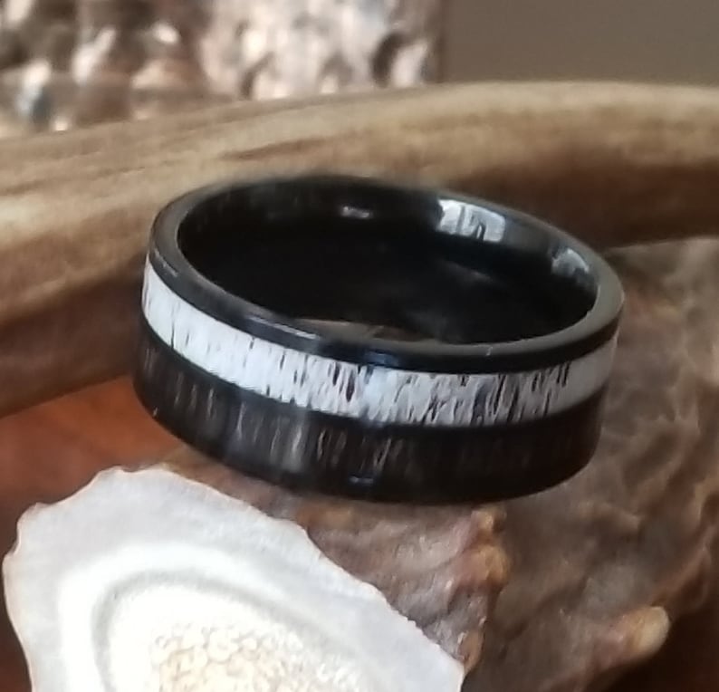 8mm White Tailed Deer Antler w/ Dark Koa Wood Inlay Ring US | Etsy