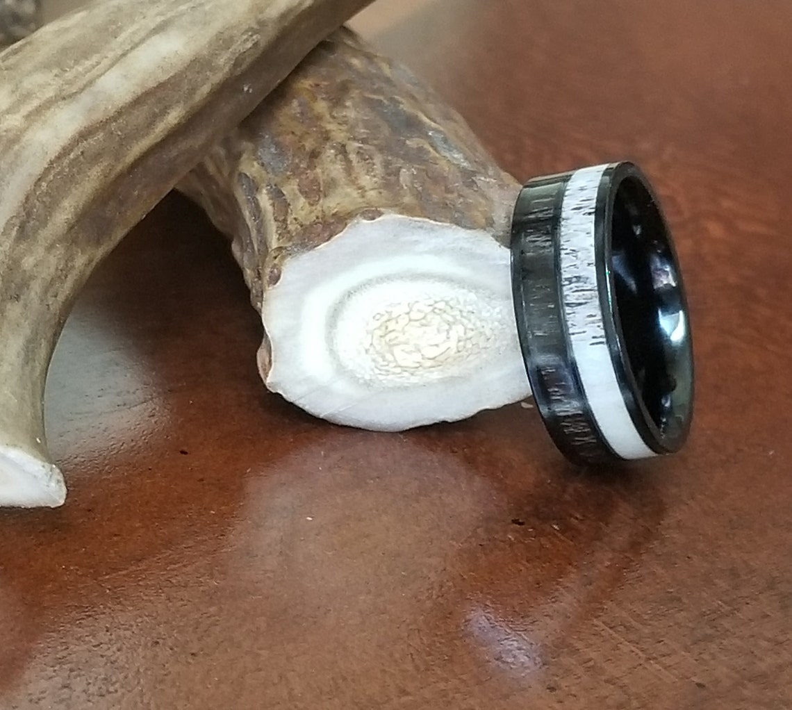 8mm White Tailed Deer Antler w/ Dark Koa Wood Inlay Ring US | Etsy