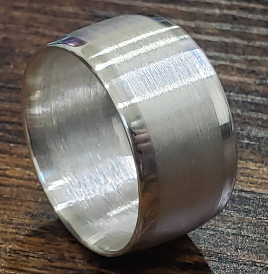 9999 Solid Silver Coin Ring, 10mm-15mm Wide Silver Brushed Center W ...