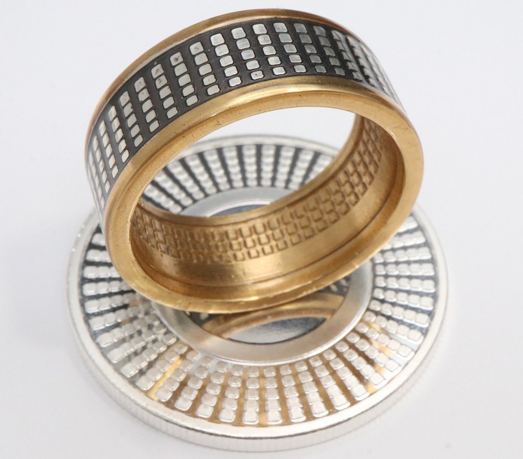 Geometric Radial Coin Ring, 24K Gold, Black Rhodium, & Silver ...