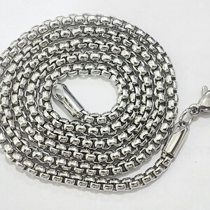 2-5mm Silver Square Rolo Chain Stainless Steel Round Box Chain Necklace ...