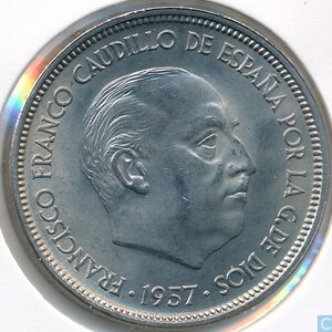 1957 Spanish 50 Pesetas 50 PTAS Coin Ring Heritage Ring (una Grande ...