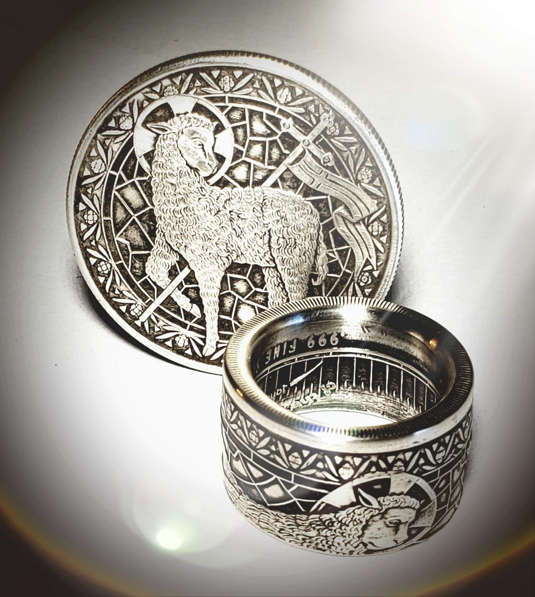 LIMITED EDITION: "lamb of God" Christian Coin Ring .999 Pure Silver ...