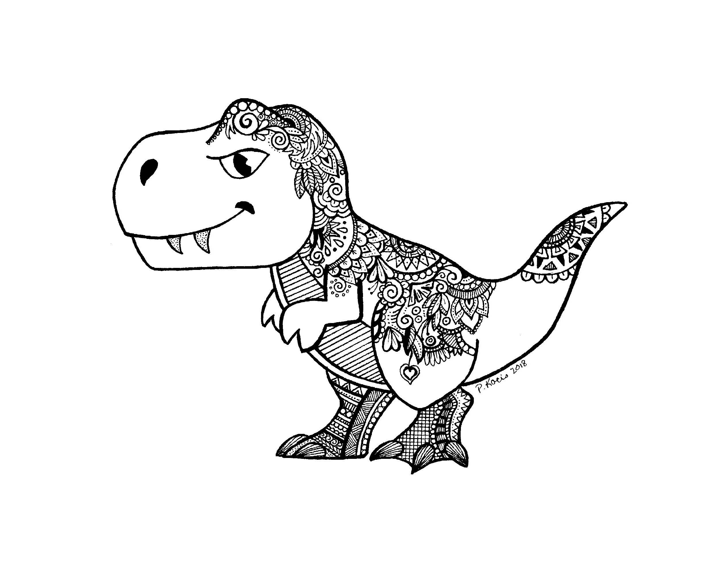 Dinosaur Zentangle Art Drawings Pen and Ink Black and | Etsy