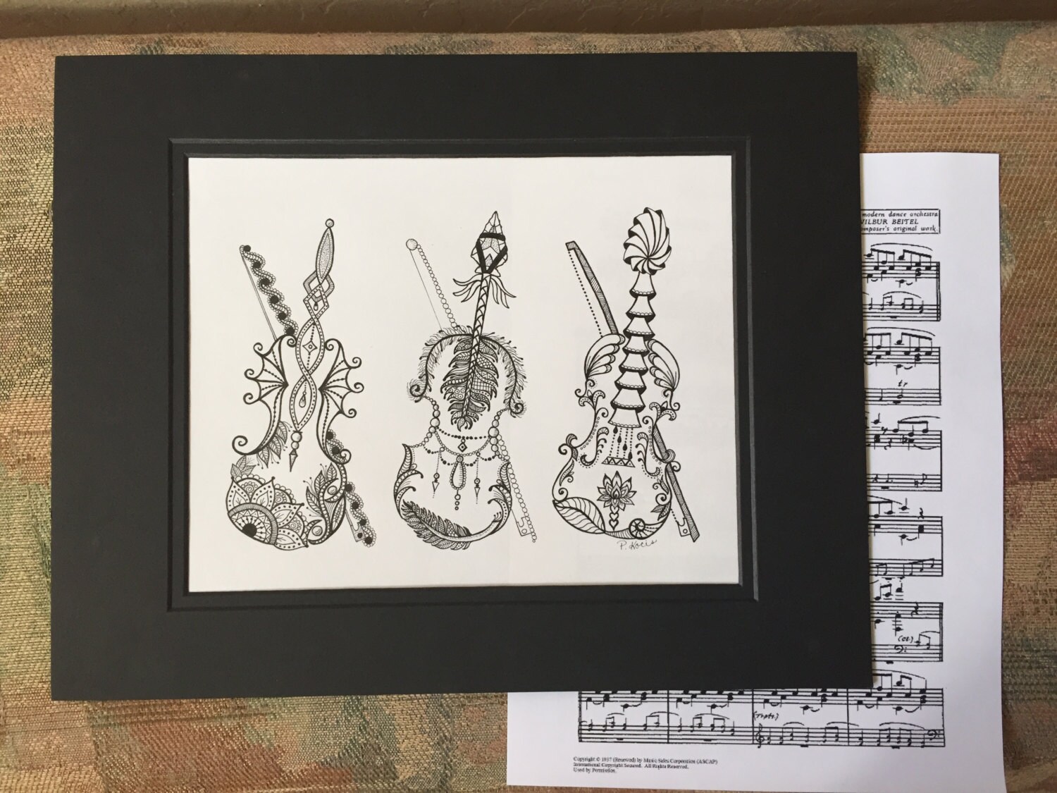 Violins, Zentangle, Art, Drawings, Pen and Ink, Black and White, Hand ...