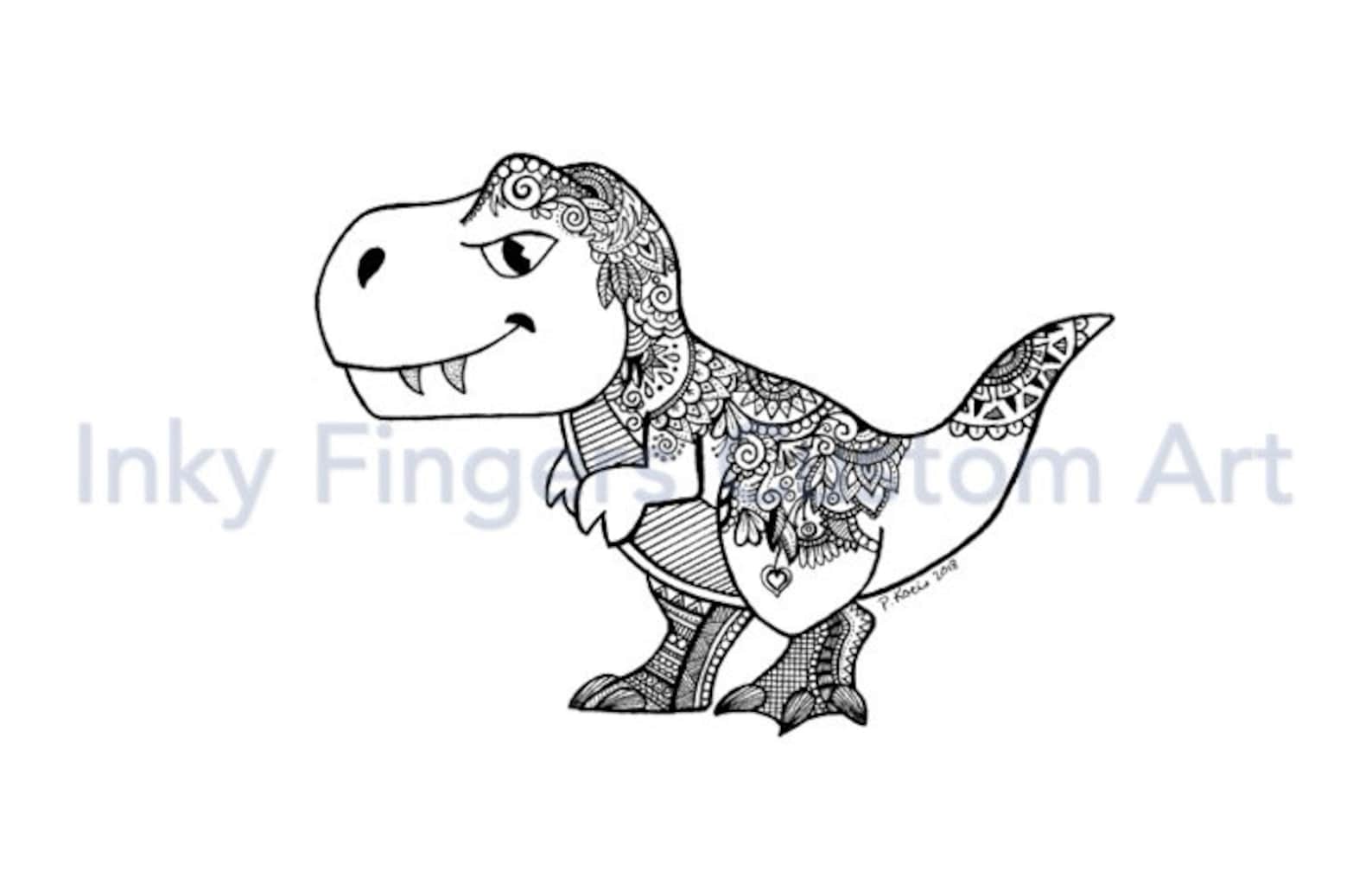Nursery Art, Dinosaurs, Zentangle, Art, Drawings, Pen and Ink, Black ...