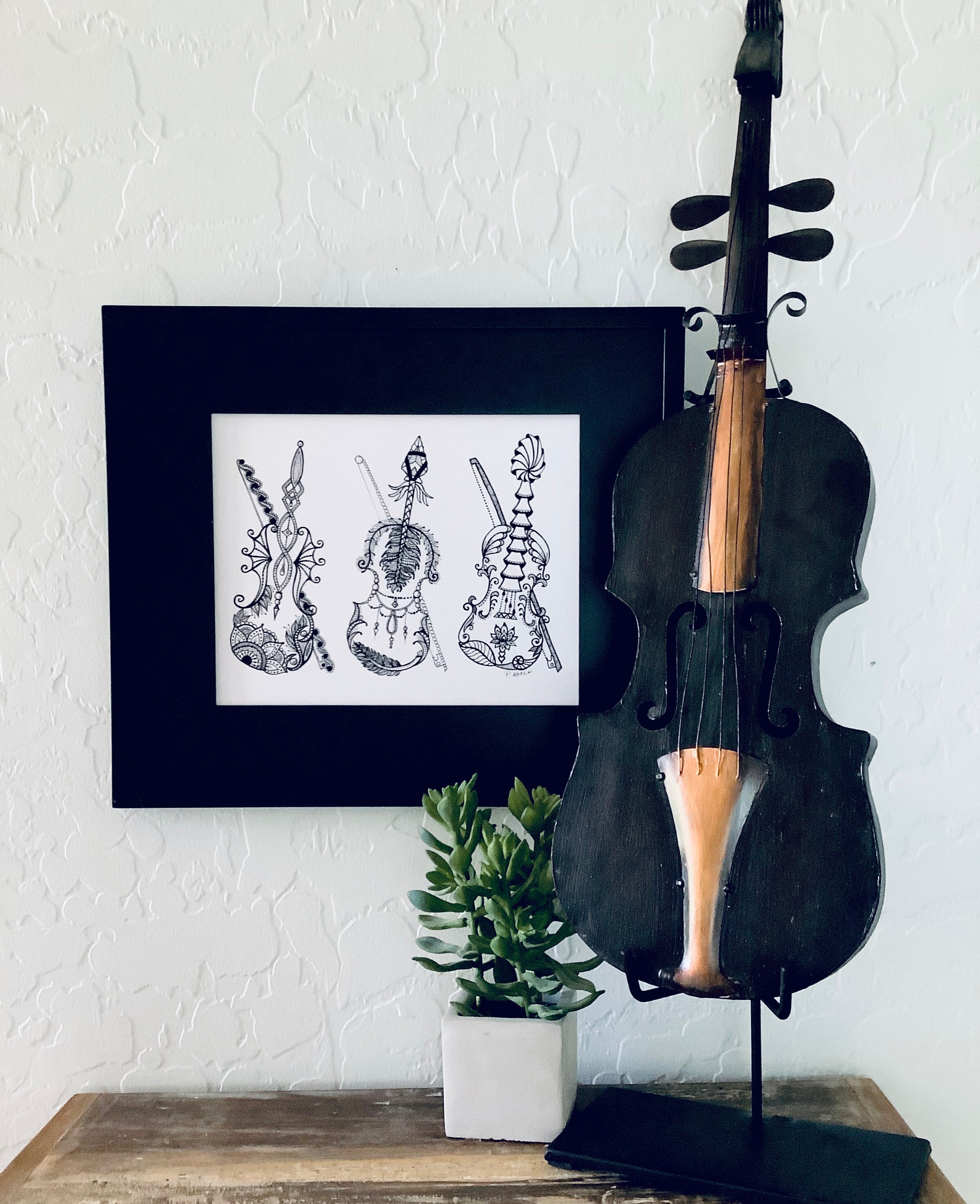 Violins, Zentangle, Art, Drawings, Pen and Ink, Black and White, Hand ...