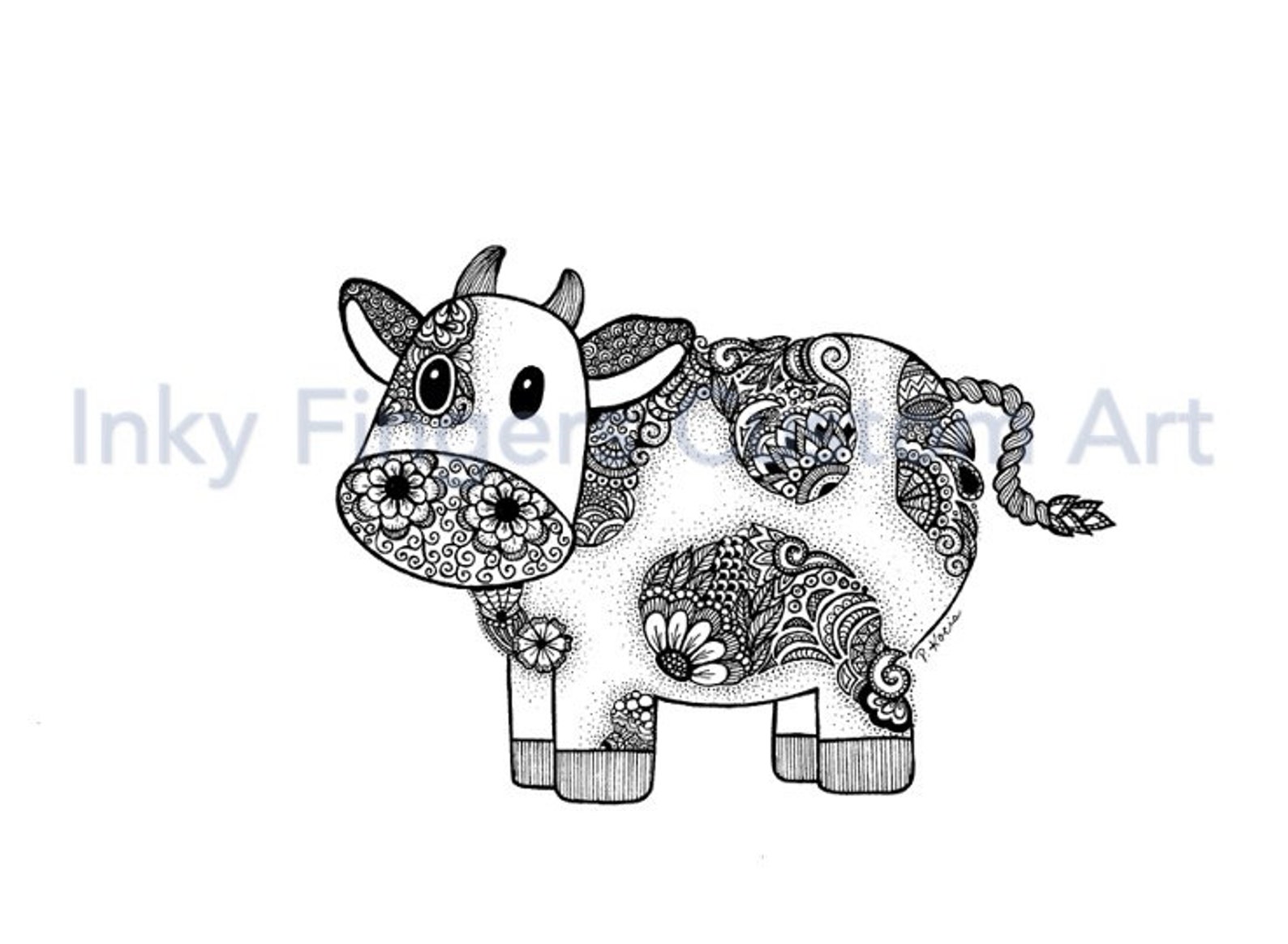 Cow, Zentangle, Art, Drawings, Pen and Ink, Black and White, Hand Drawn ...