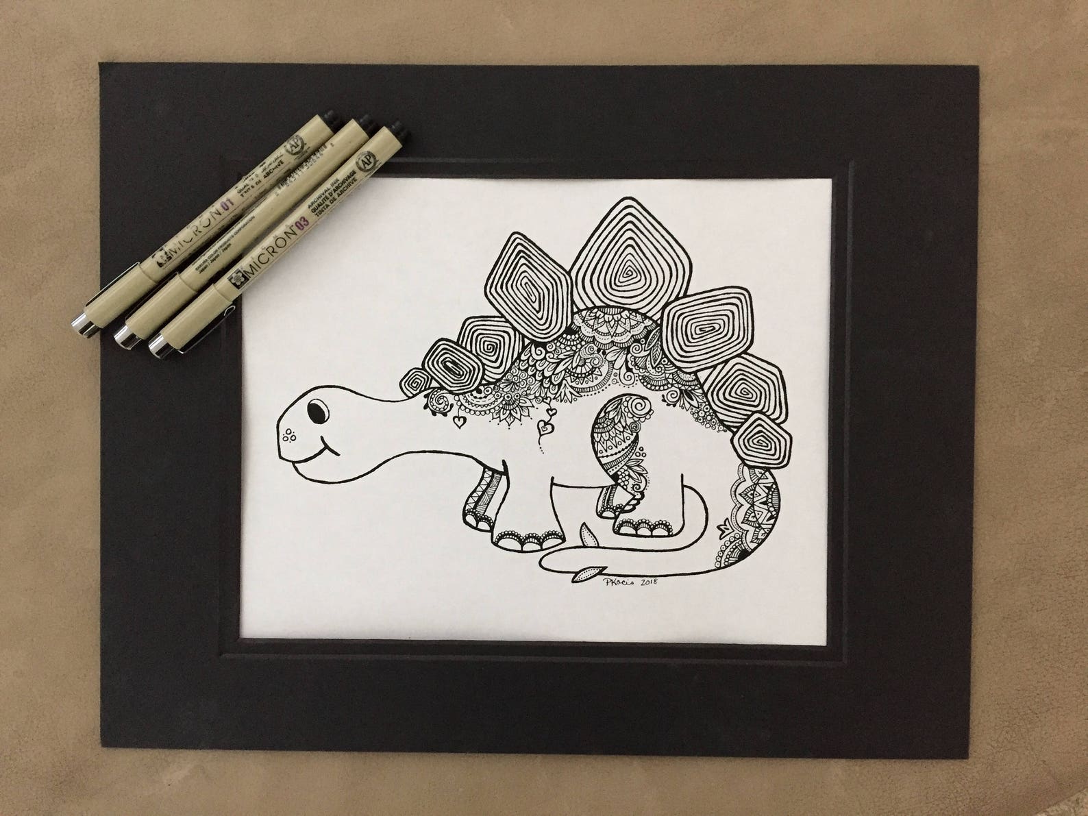 Dinosaur, Zentangle, Art, Drawings, Pen and Ink, Black and White, Hand ...