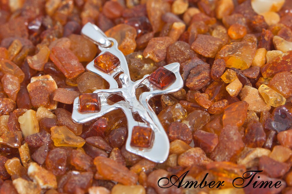 ZB0045 Cross. Natural Baltic Amber Cross Pendant & Sterling Silver 925 ...