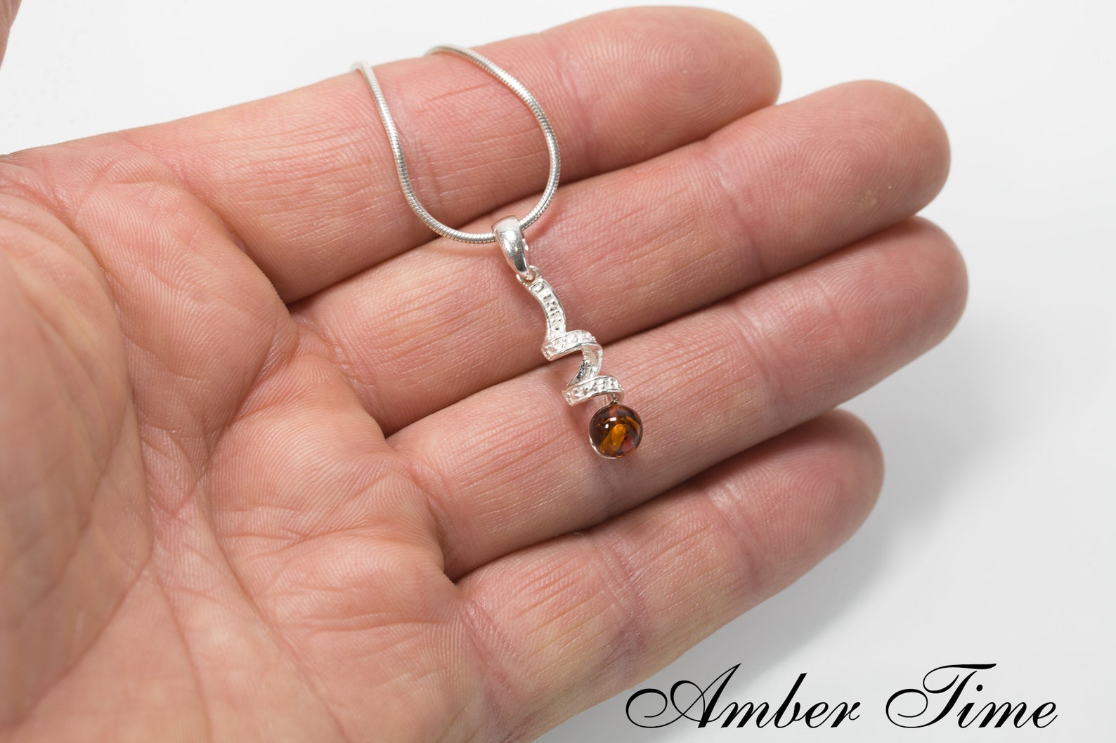 ZB0077 Amber Ball Pendant. Cognac Amber & Sterling Silver 925. Classic ...
