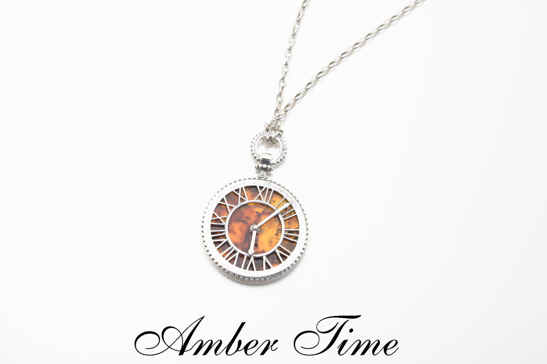 ZB0351 Natural Baltic Amber Clock Pendant & Sterling Silver Ag 925 - Etsy