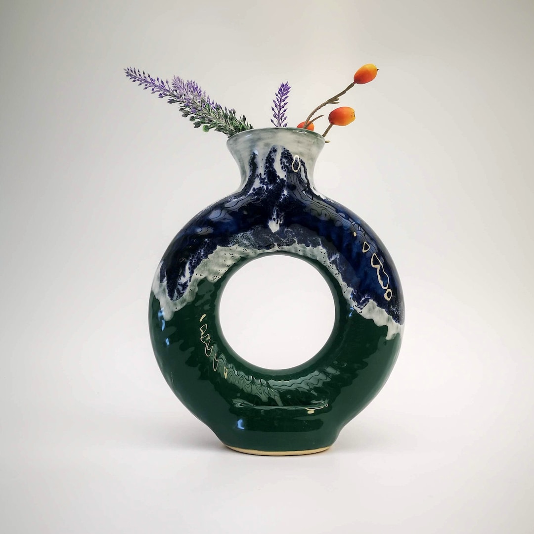 Ceramic Vase, Doughnut Vase, Flower Display, Unique Vase, Hand Thrown ...