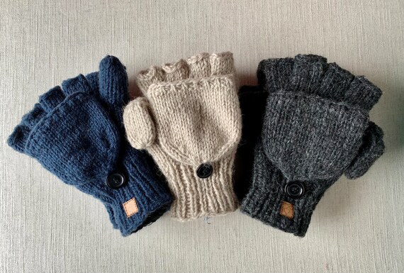 WOOL GLOVES MITTENS Fingerless Gloves With Mitten Cover Fleece Lined Wool Gloves. Fairtrade Knitted Gloves Etsy