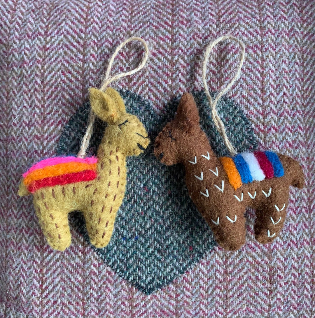 FELT LLAMA DECORATION, 2 Fairtrade Handfelted Llamas. Handfelted in ...