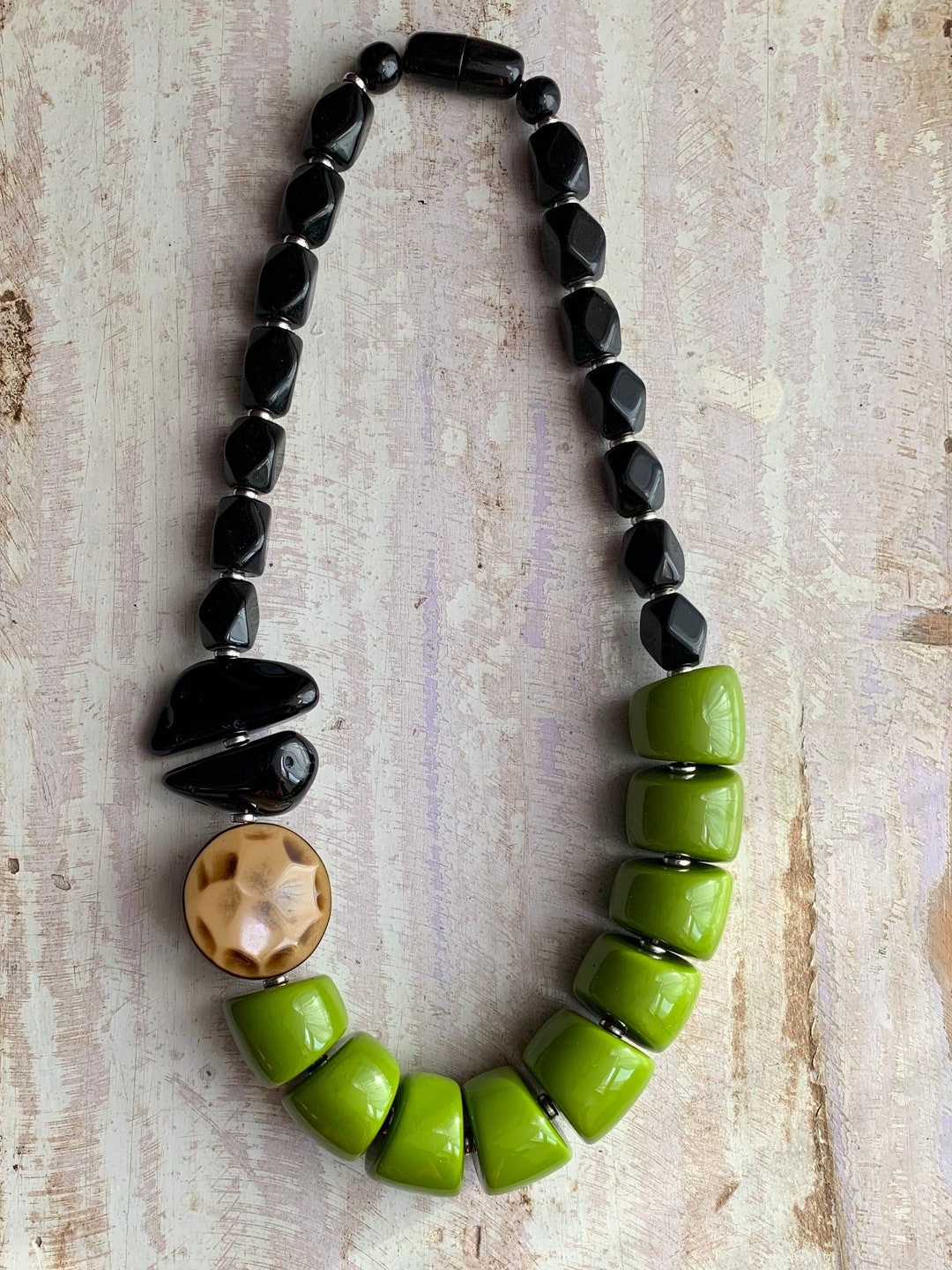 GREEN & BLACK NECKLACE, Big Bead Feature Necklace, Costume Jewellery - Etsy