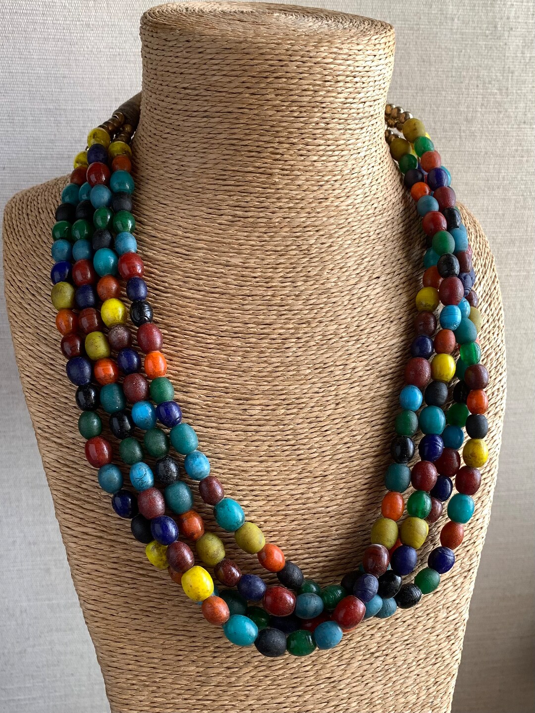 VINTAGE Glass BEAD NECKLACE, Bead Jewellery, Glass Bead 4 Strand ...