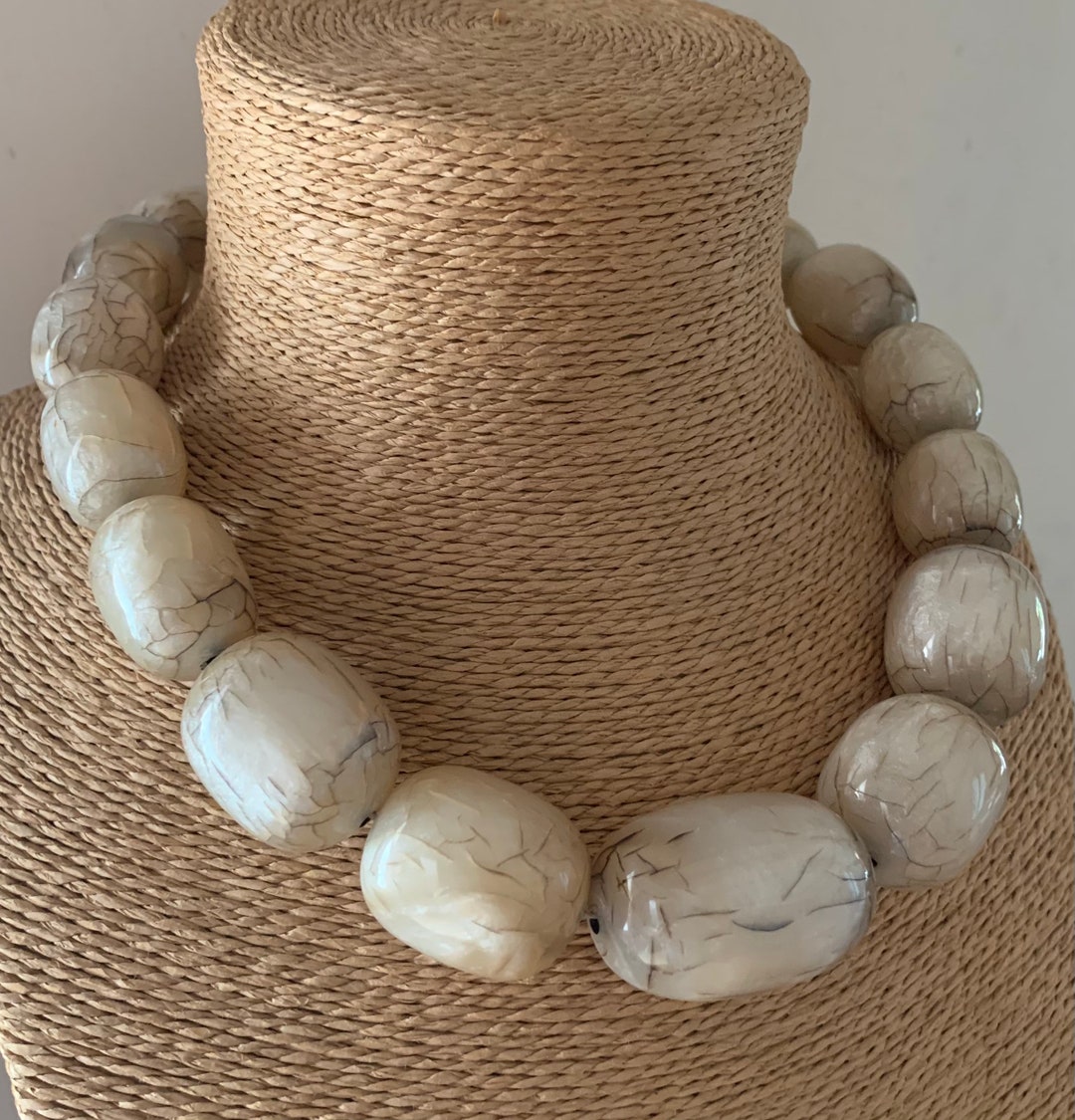 Marble GREY Resin Big Bead NECKLACE, Handbeaded Statement Necklace ...