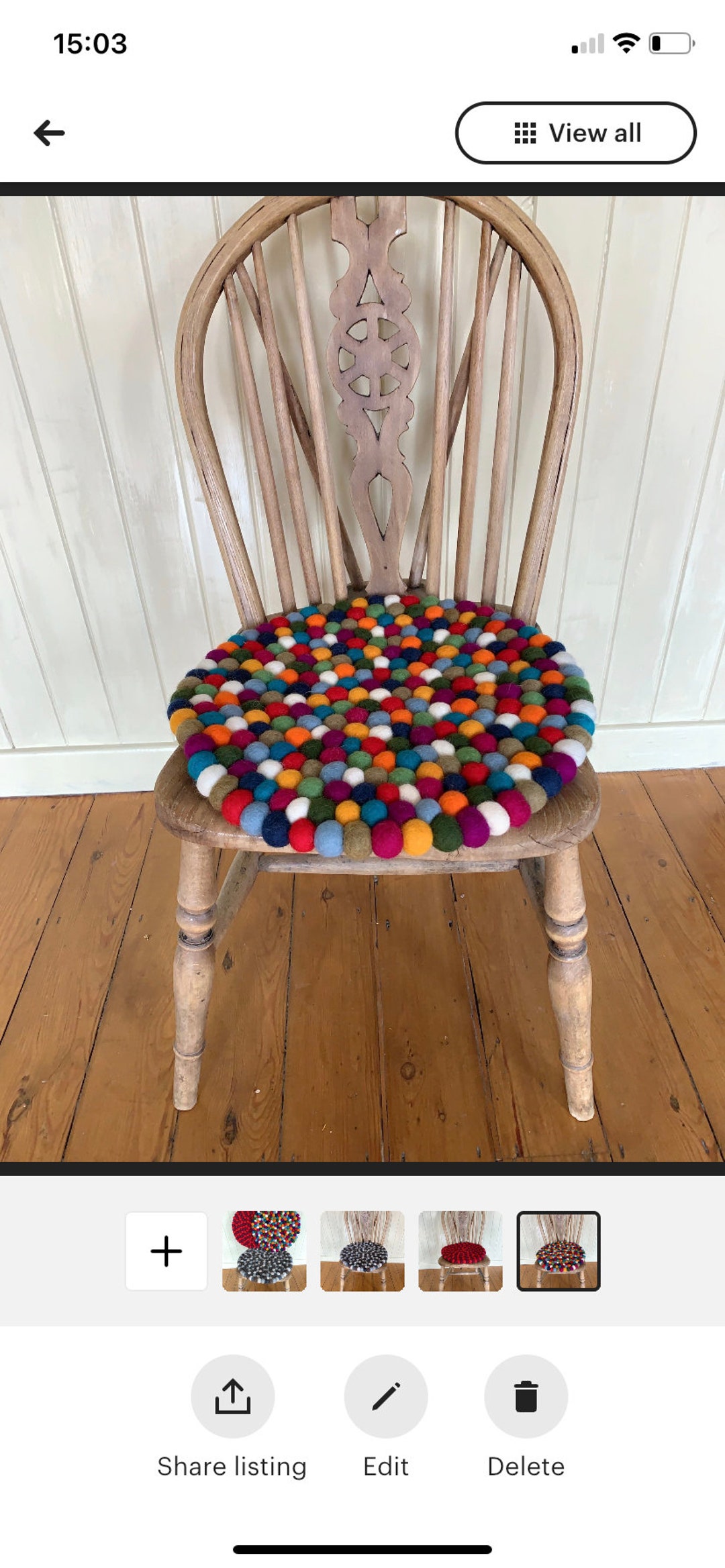 FELT CHAIR PAD, Felt Pompom Cushion , Handfelted in Nepal, Felt Ball ...