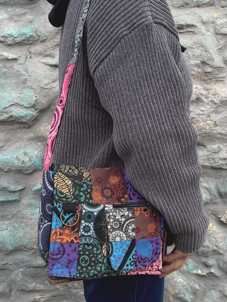 CROSSBODY MESSENGER BAG, Medium Size Shoulder Bag, Patchwork Design ...